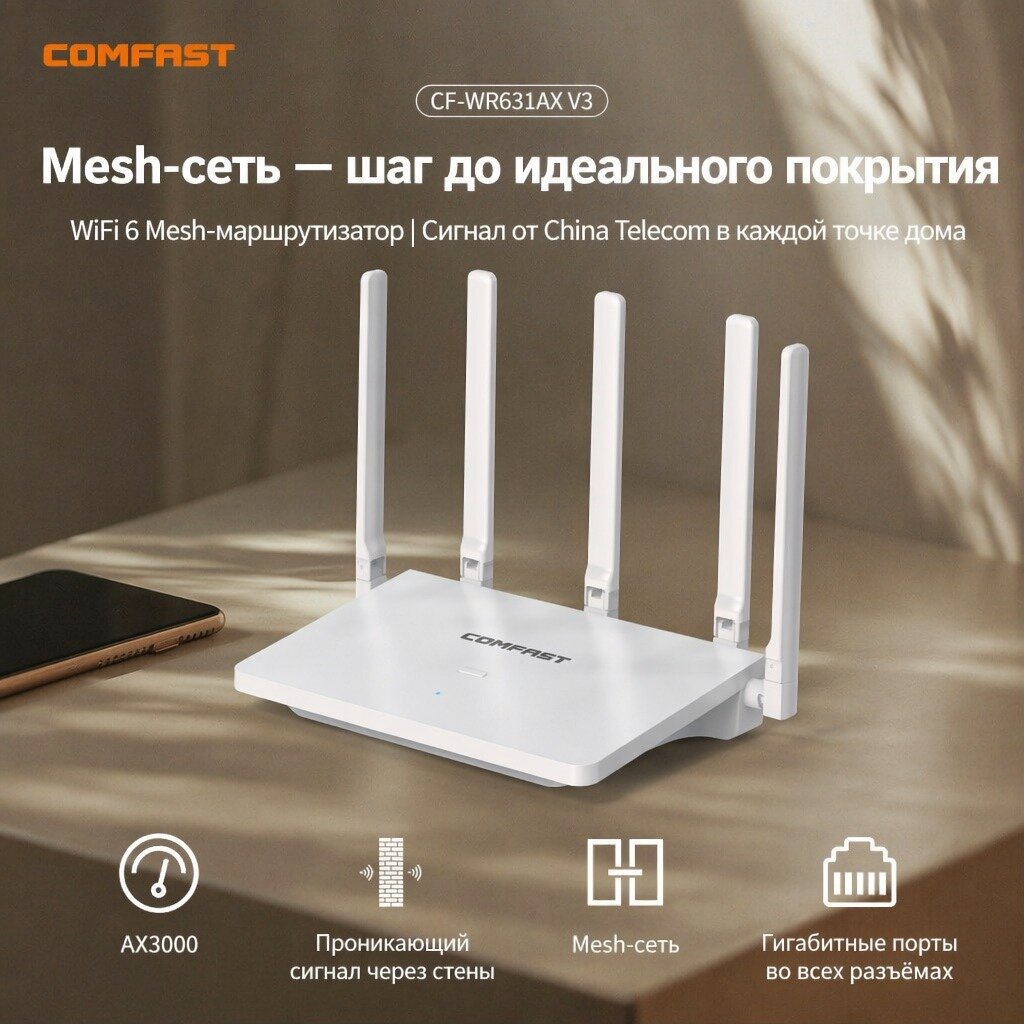 Гигабитный сетевой маршрутизатор Comfast WiFi6 Mesh (CF-WR631AX V3)