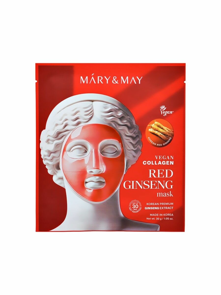 Маска для лица MARY&MAY гидрогелевая антиоксидантная с красным женьшенем и веганским коллагеном 30 г