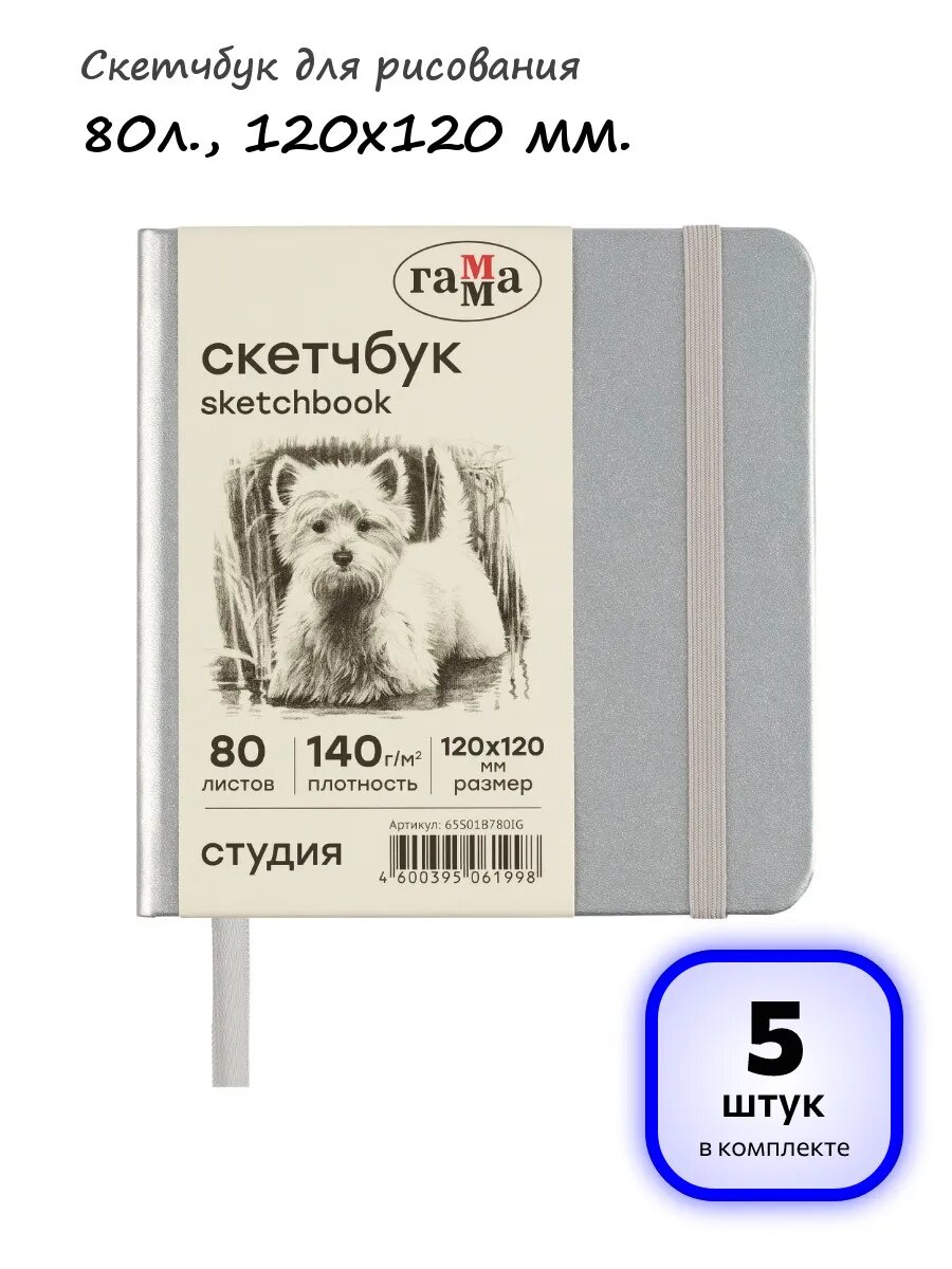 (5 штук) - Скетчбук для рисования 120х120 80л, арт. 374509
