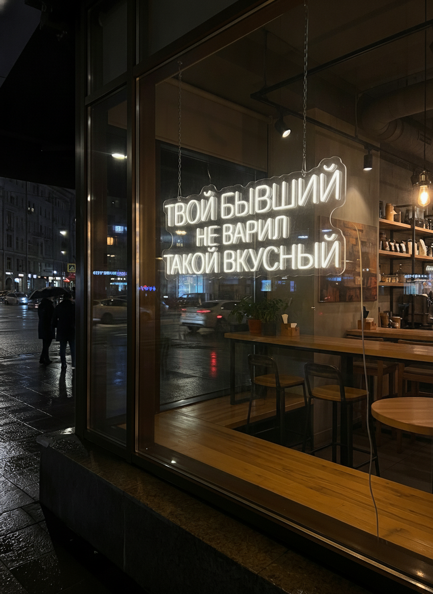 Неоновая вывеска "твой бывший НЕ варил такой вкусный" 90х33см, неоновая надпись, LED светильник для кофейни
