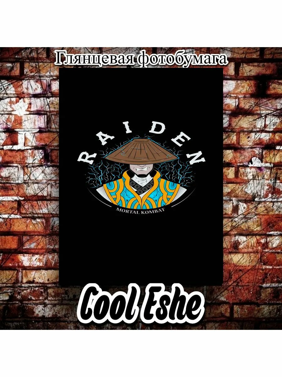 Постер "raiden mortal kombat, арт, черный фон" А2