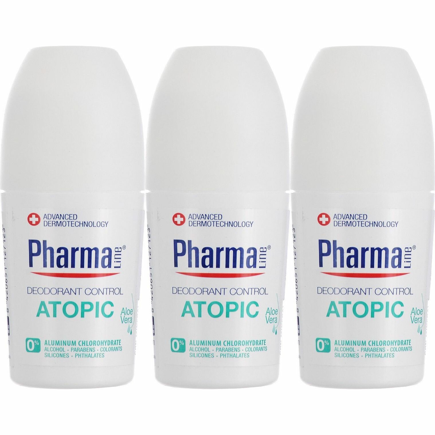 Дезодорант для тела женский роликовый Pharma Line Sensitive с экстрактом алоэ 50 мл, набор: 3 штуки
