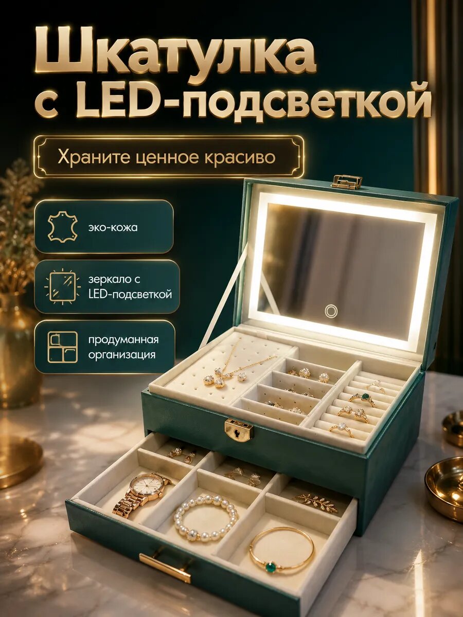 Шкатулка для украшений с зеркалом подарок девушке
