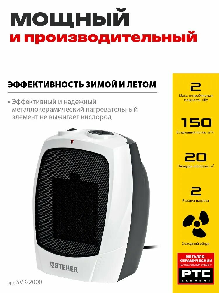 Тепловентилятор, обогреватель для дома STEHER 1000/2000 Вт — фото 1