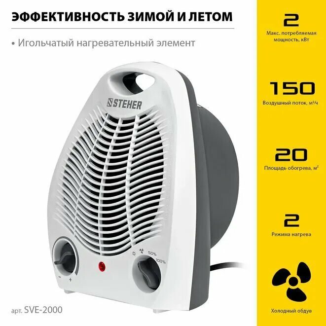 Тепловентилятор STEHER 2 кВт, арт. SVE-2000 — фото 1