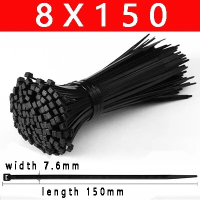 Нейлоновые стяжки 8x150 мм, черные, 30 шт.