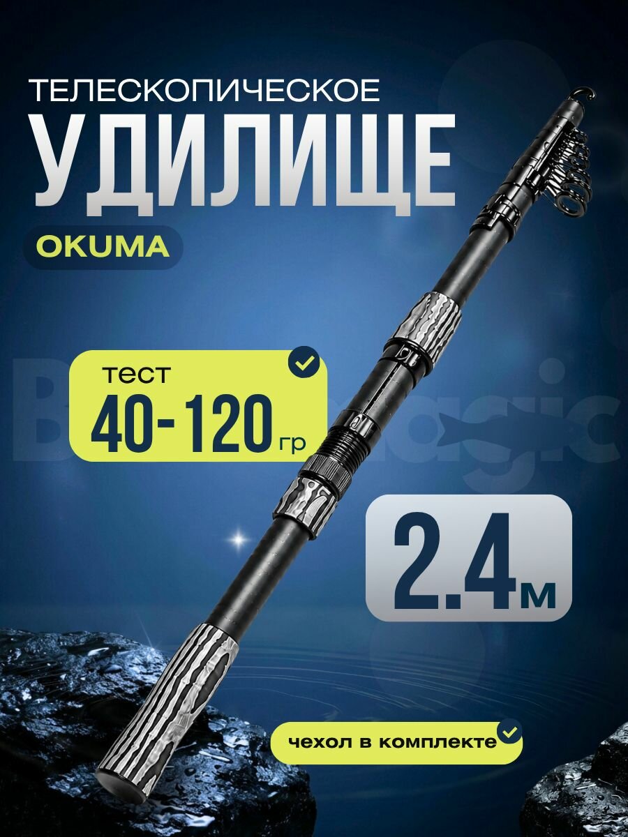Удилище для рыбалки карповое, удочка телескопическая тест 40-120 гр 240 см