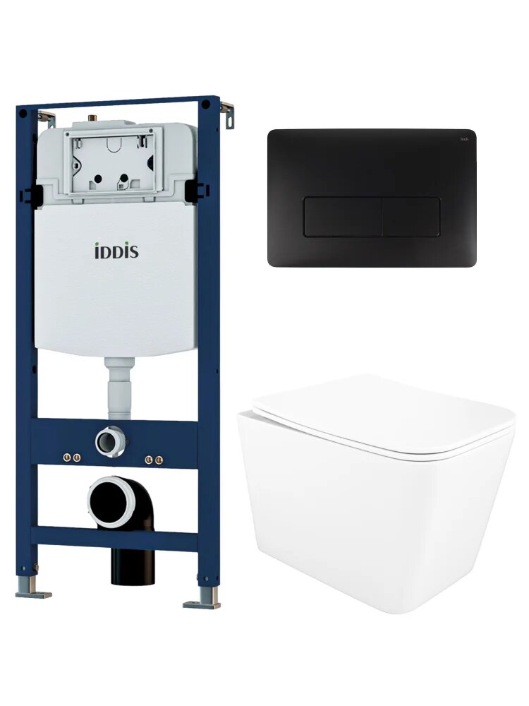 Комплект 5 в 1: Инсталляция IDDIS Профикс (Profix) PRO0000i32 / Унитаз подвесной STWORKI Молде S23401WH / Сиденье с микролифтом, Кнопка Юнификс (Unifix) UNI10B0i77, Комплект креплений