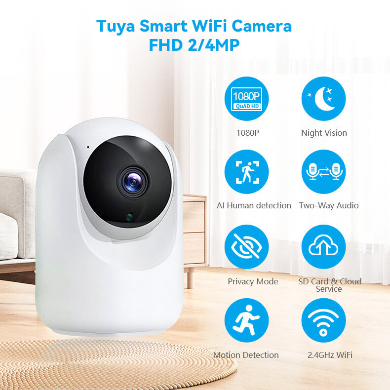 2MP беспроводная камера для наблюдения за ребенком с приложением Tuya Smart, евровилка для внутреннего видеонаблюдения