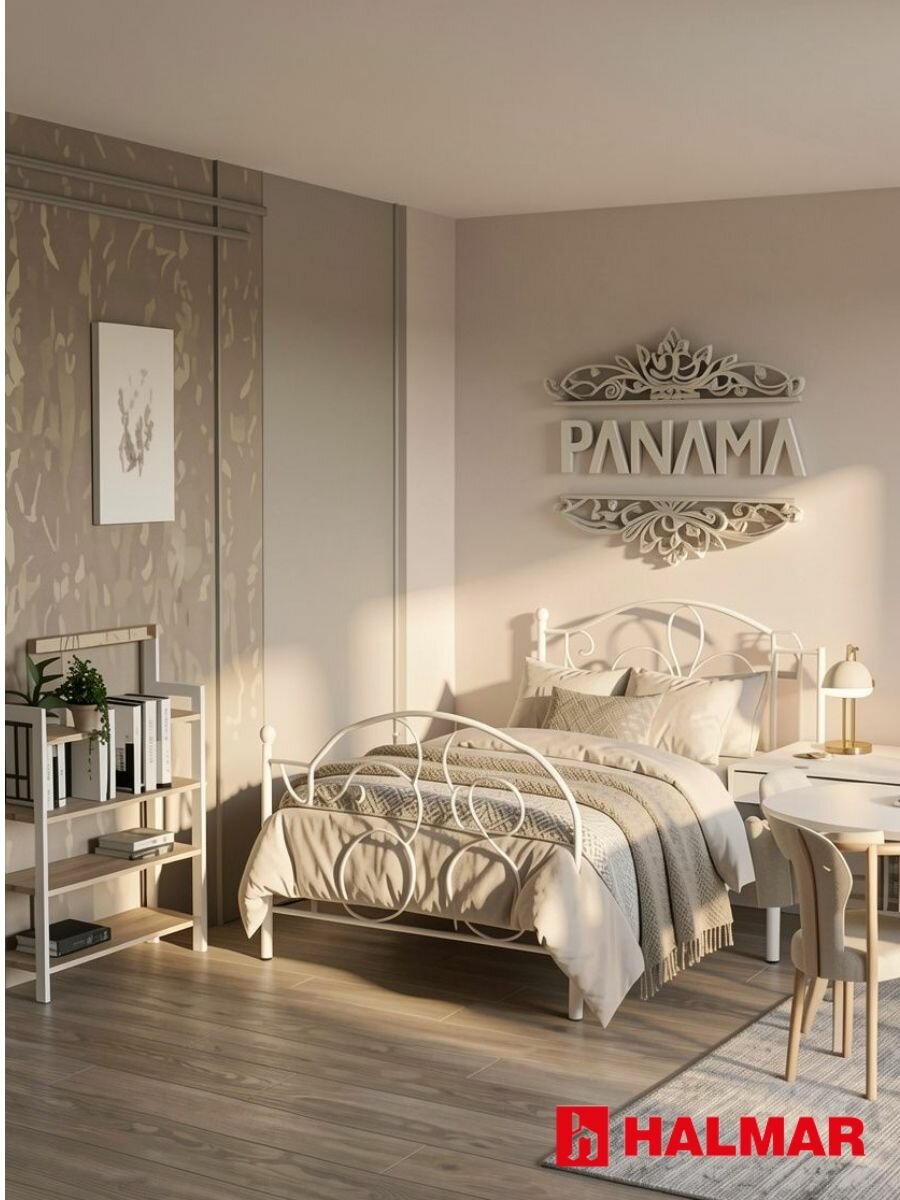 Металлическая кровать с деревянными ламелями HALMAR PANAMA белый, 120x200