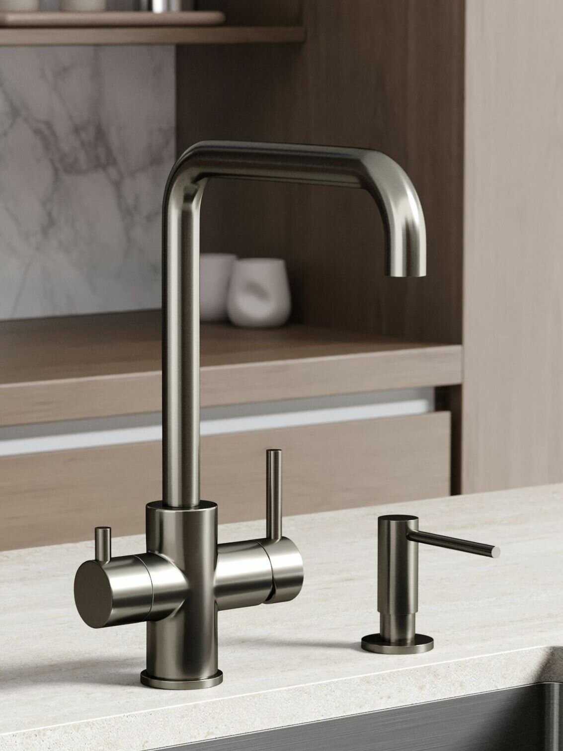 Смеситель Sancos Vela SC4013GG для кухонной мойки с подключением фильтра, вороненая сталь