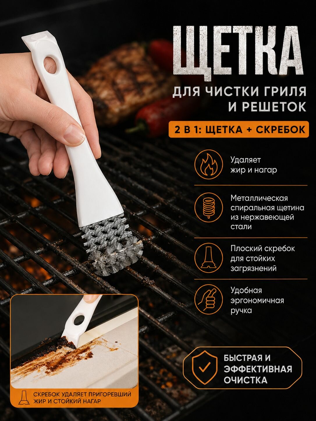 Щетка для чистки гриля, 1 предм. чистка гриля 1 шт