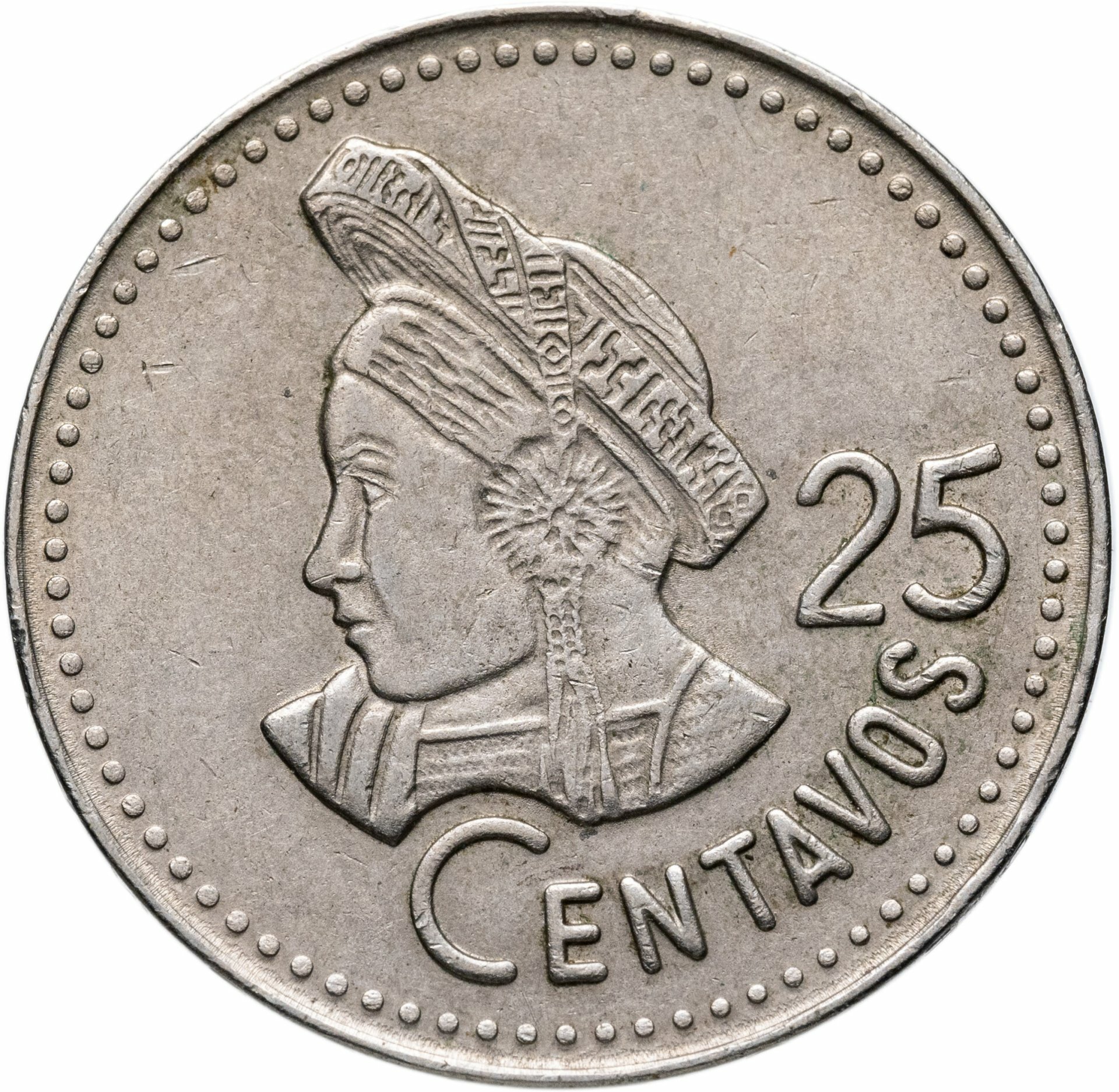 Гватемала 25 сентаво centavos 1985, Мельхиор медь-никель, в сохранности VF-XF