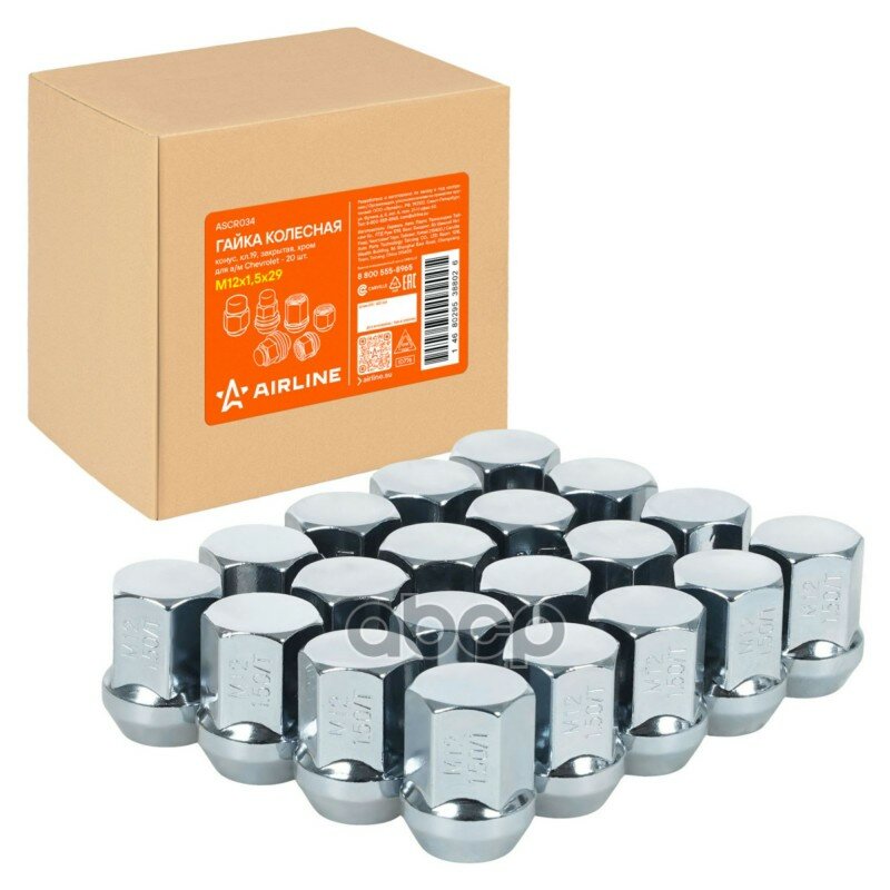 Гайка колесная M12x1.5x29, конус, ключ 19, закрытая, хром CHEVROLET AIRLINE арт. ASCR034