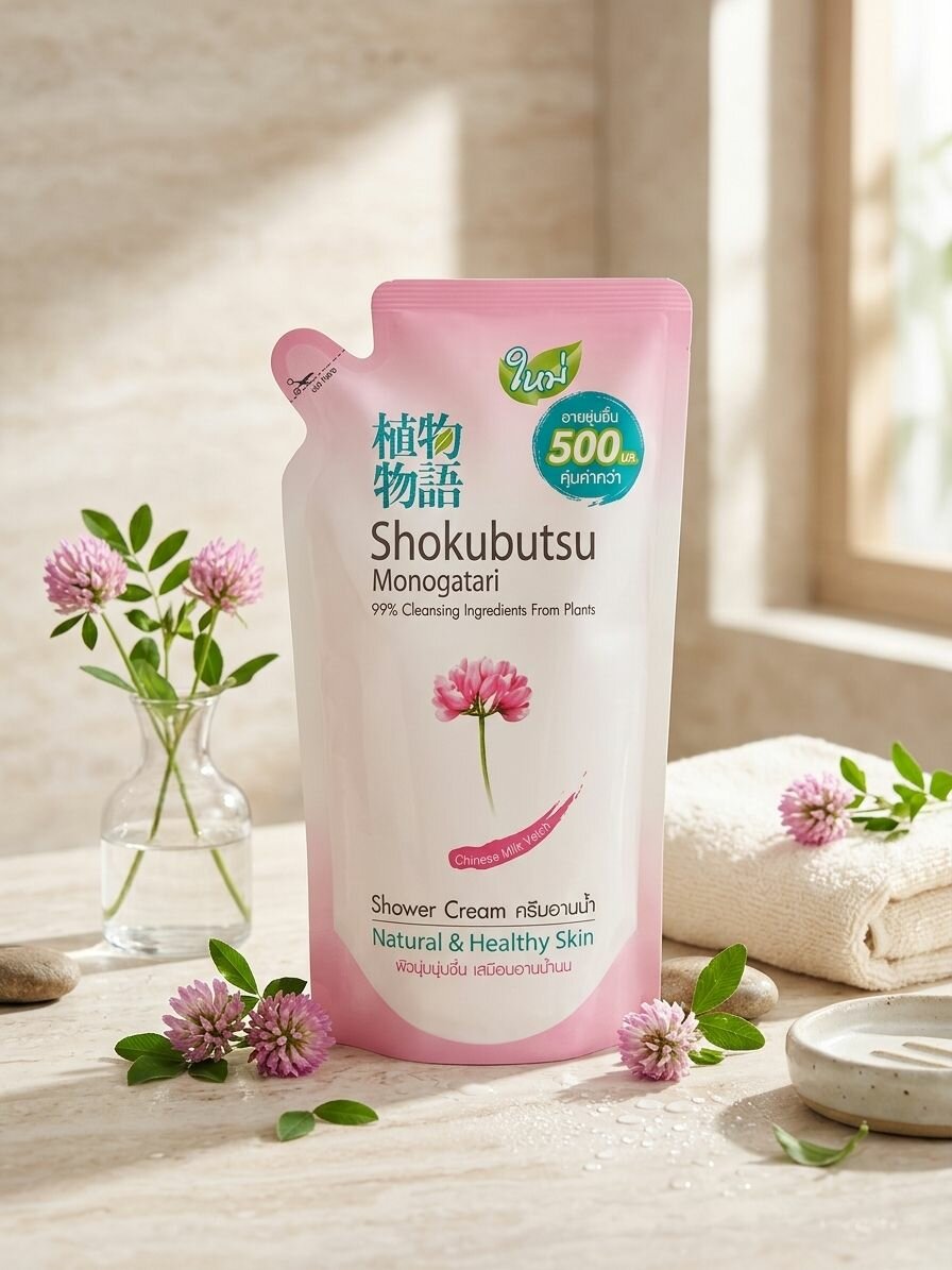 Крем-гель для душа Lion Shokubutsu Monokatar Chinese milk Vetch с молочным протеином 500 мл