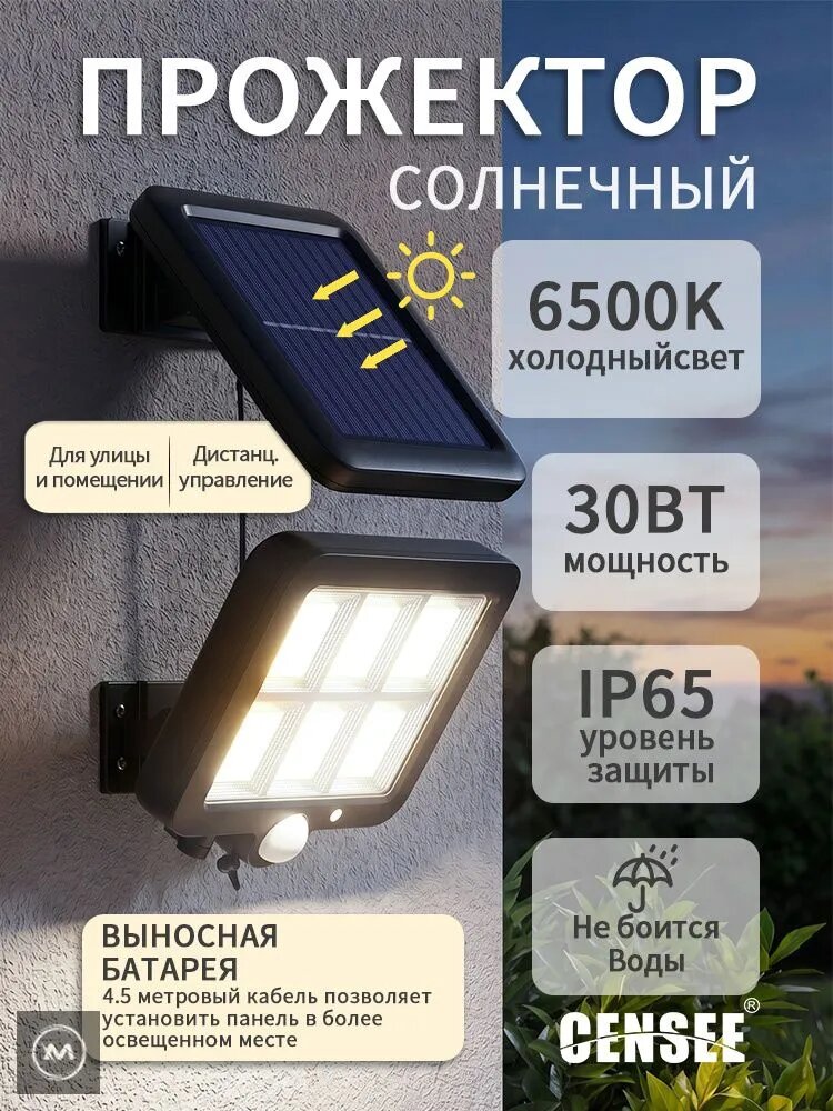 Уличный светильник CENSEE, LED, 1 шт, на солнечной батарее, с датчиком движения