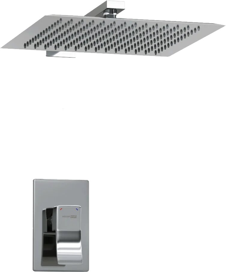 Душевой комплект Wasserkraft A12118 3 в 1, встраиваемый, с внутренней частью в комплекте, со смесителем, с тропическим душем, латунный, хром, глянцевый, душевая система