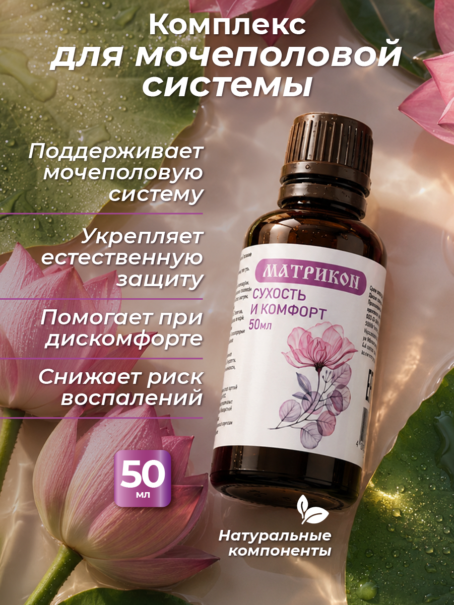 БАД Матрикон: эликсир от недержания мочи и от цистита, сухость и комфорт, 50 мл