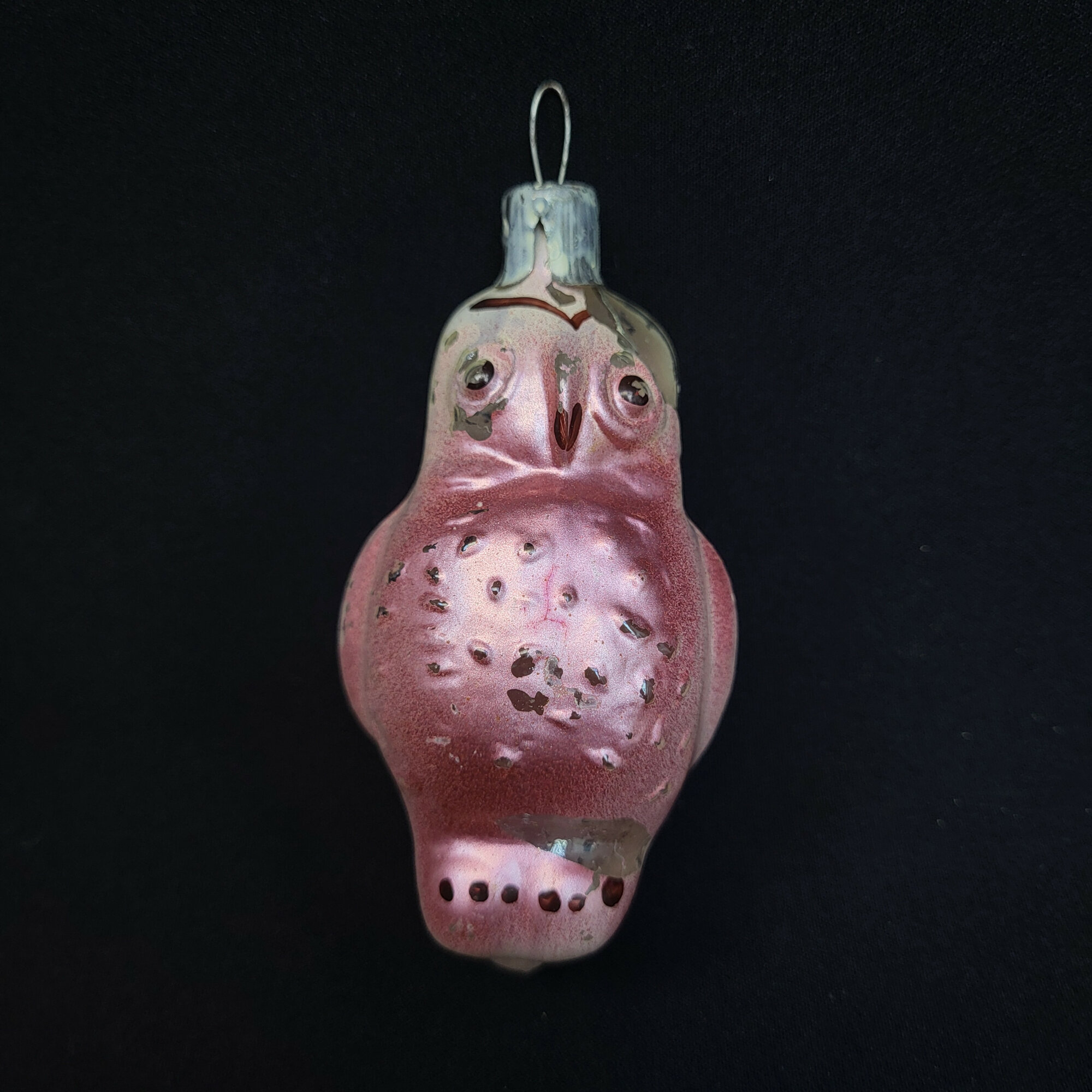 Елочная игрушка винтажная, СССР. Стекло, фигурка совы, подвес на проволочном крючке