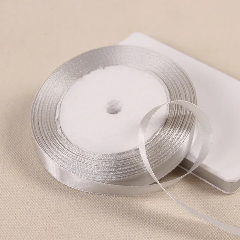 Шелковая лента 6/10мм 25 ярдов для рукоделия Белый, 6mm ribbon, light gray