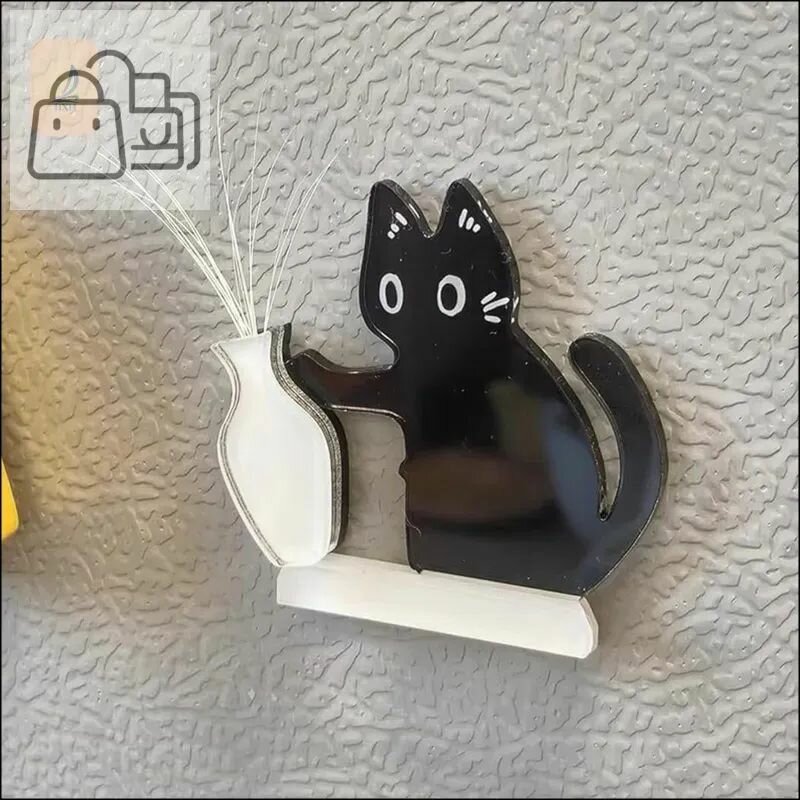 Магнитный холодильник с котёнком и вазой для хранения кошачьих усов