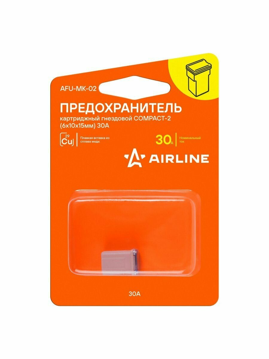 Предохранитель картриджный гнездовой COMPACT-2 (6x10x15мм) 30А в блистере, AIRLINE AFUMK02