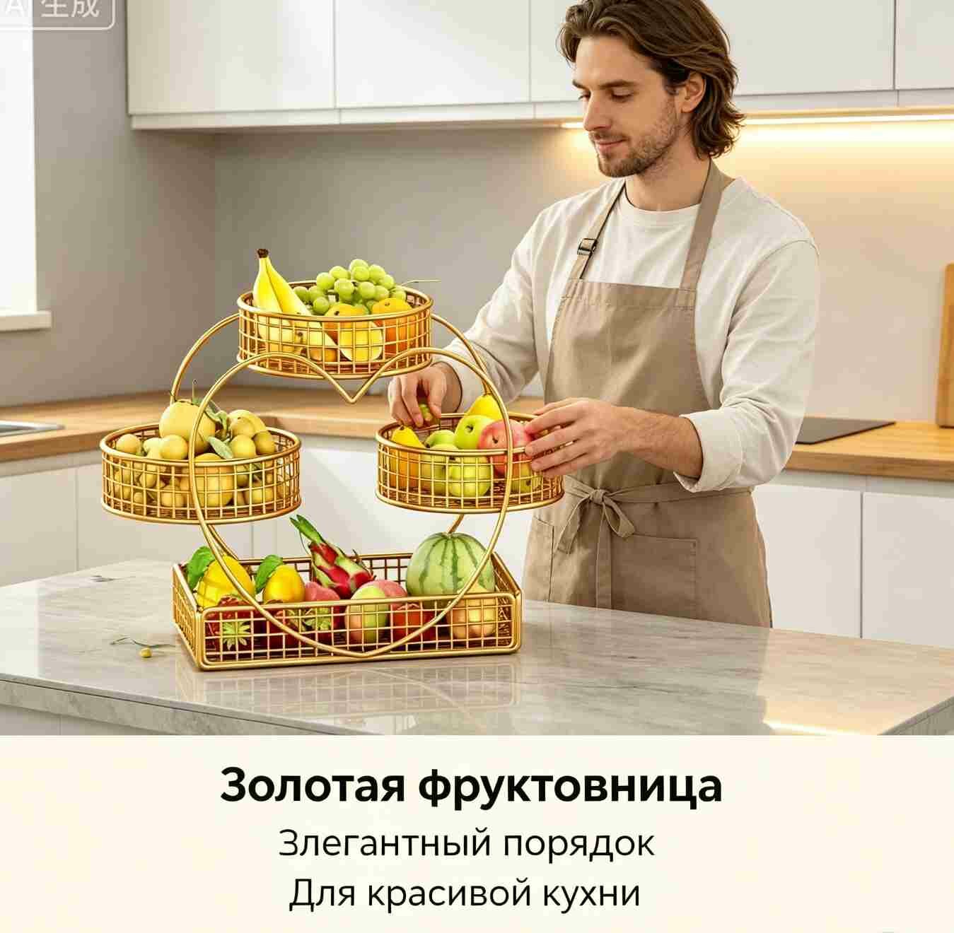 Металлическая подставка для фруктов, четырехслойная конструкция, устойчивая и не деформируемая