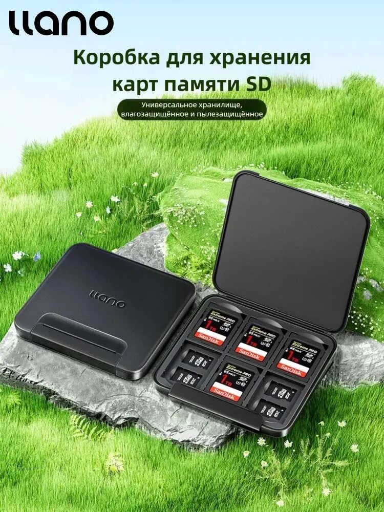 LLANO Чехол для карт памяти 18-в-1: для 6x SD и 12x TF, водостойкий, ударопрочный, защита от пыли, с фиксаторами