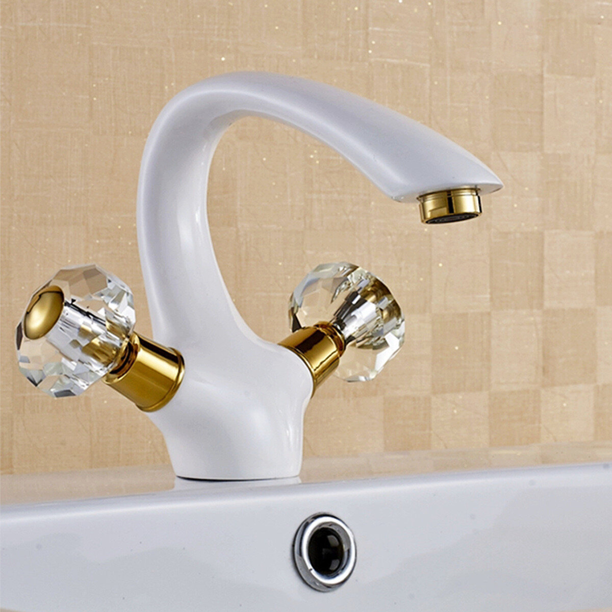 Золотой латунный смеситель для раковины, crystal handle