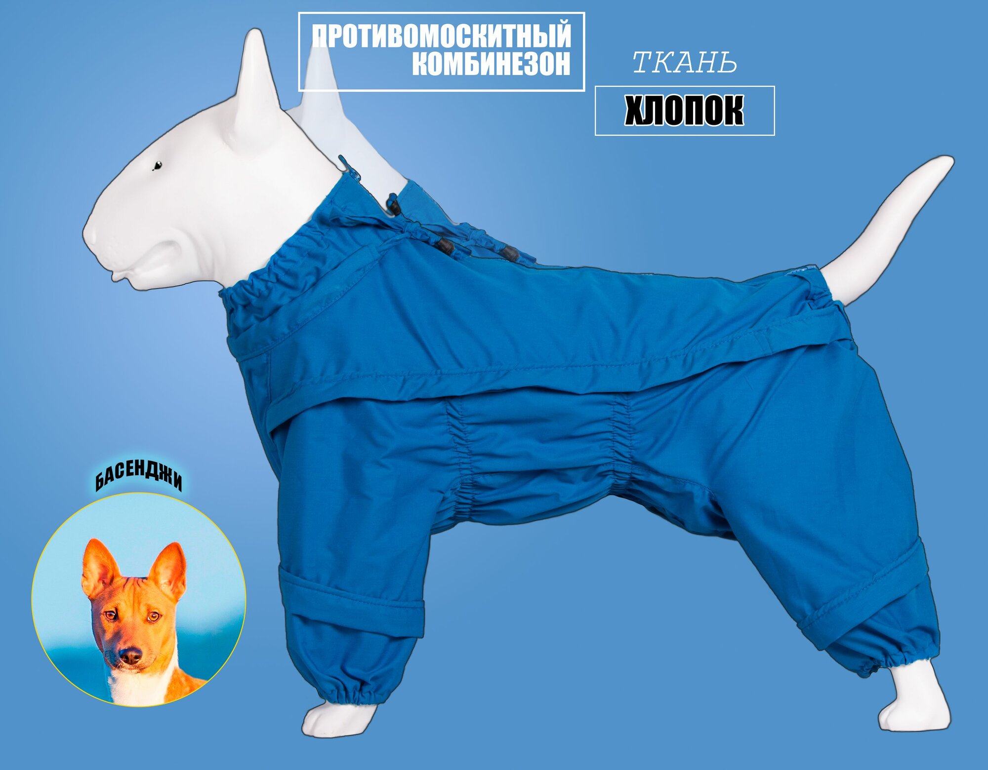 Комбинезон от клещей для басенджи кобеля, цвет голубой