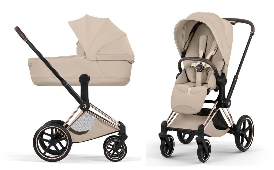 Детская коляска 2 в 1 Cybex Priam V cozy beige на шасси Frame rosegold