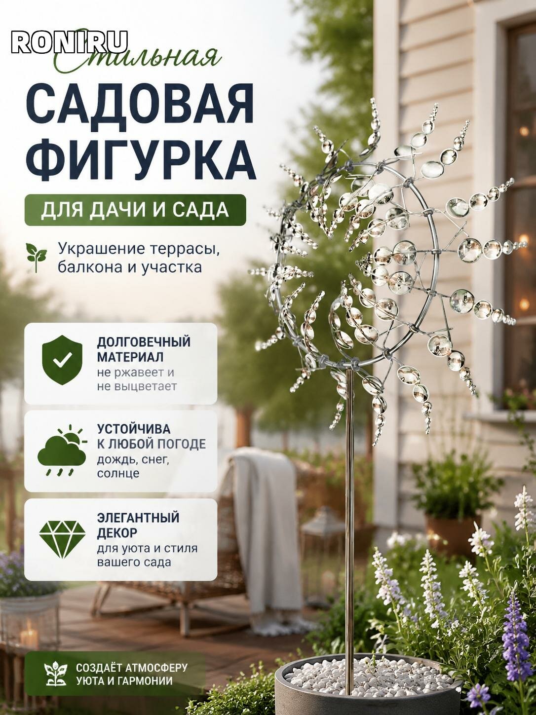 Стильная садовая фигурка для украшения дачи и сада, декор террасы и балкона — долговечный декор для участка в саду