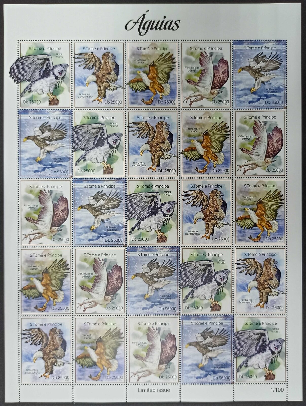 Марки 2014 Год Сан-Томе и Принсипи Орлы Птицы Фауна #5599-03 ! Целый лист Mnh