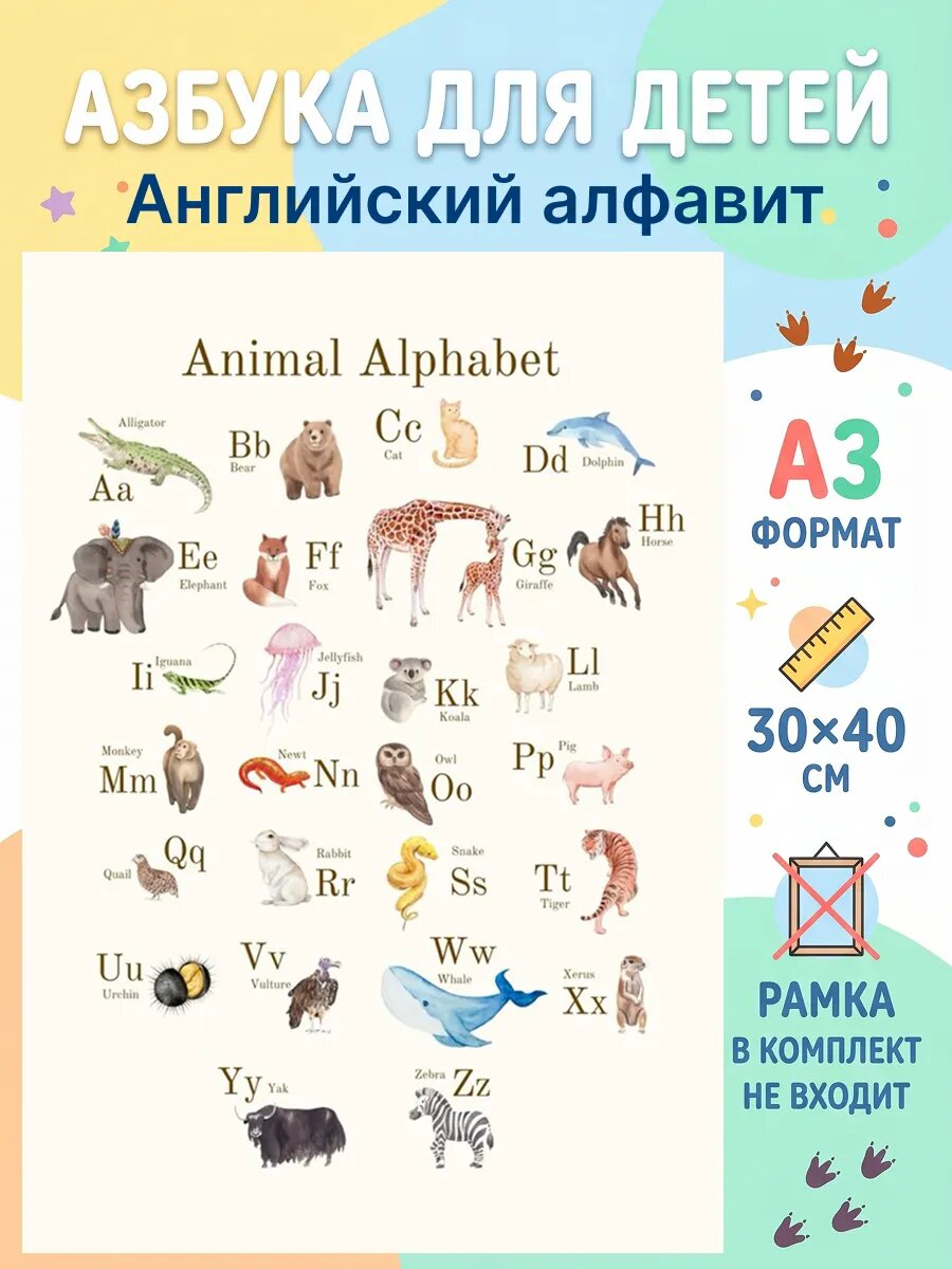 Постер на стену в детскую А3 английский алфавит
