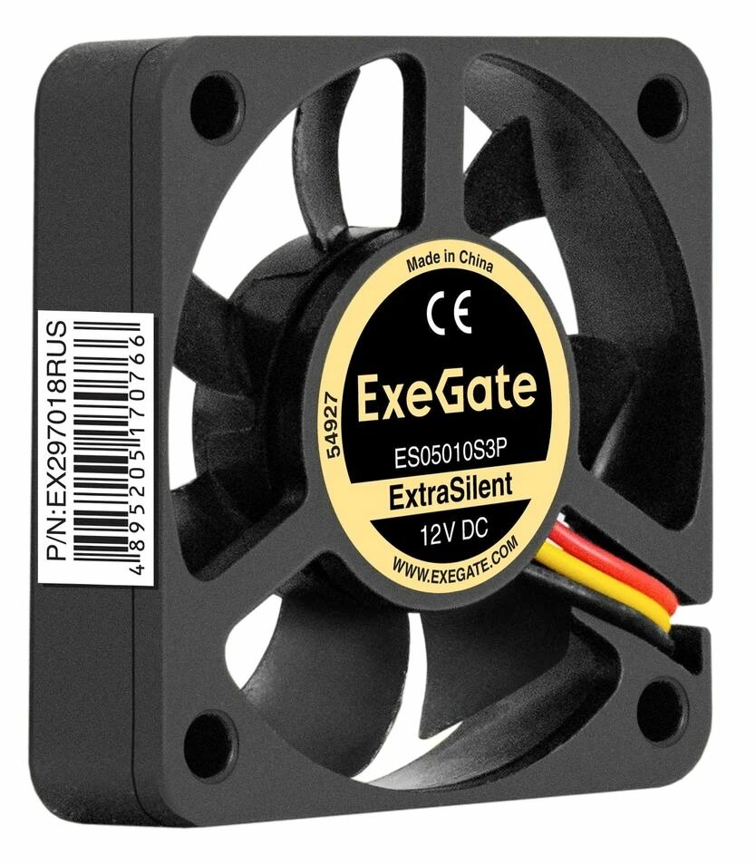 Корпусный вентилятор ExeGate EX297018RUS Вентилятор 12В DC ExtraSilent ES05010S3P (50x50x10 мм, Sleeve bearing (подшипник скольжения), 3pin, 5000RPM, 28dBA)