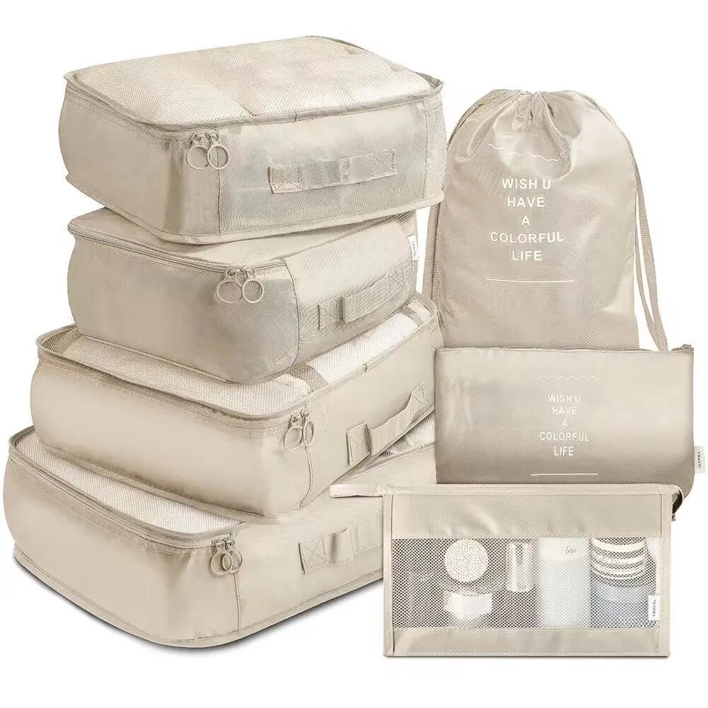 Набор из 7 складных органайзеров из ткани для одежды и обуви Бежевый, 7pcs Beige