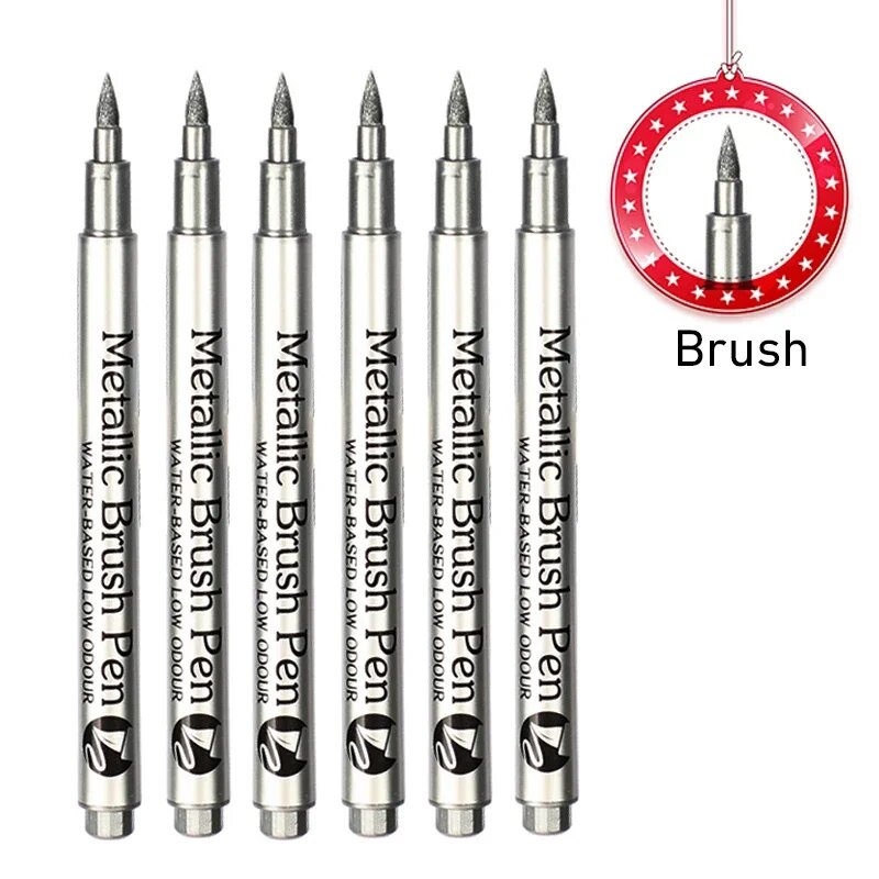 Набор перманентных маркеров золотых и серебряных цветов 6 шт 6 silver Brush