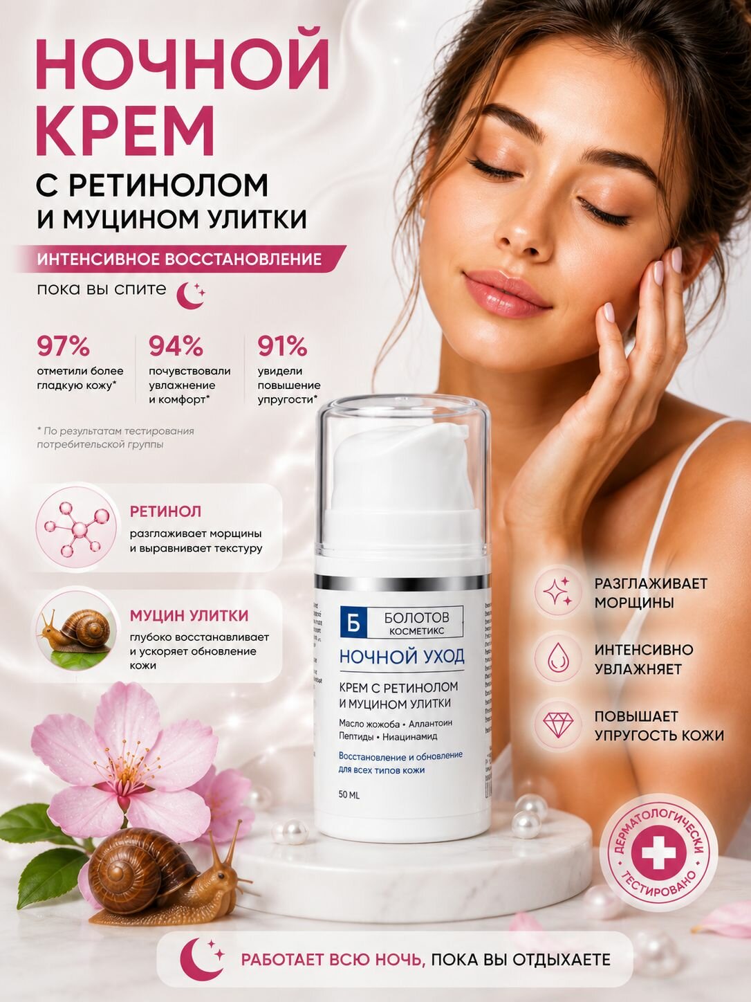 Крем Ночной с ретинолом и муцином улитки