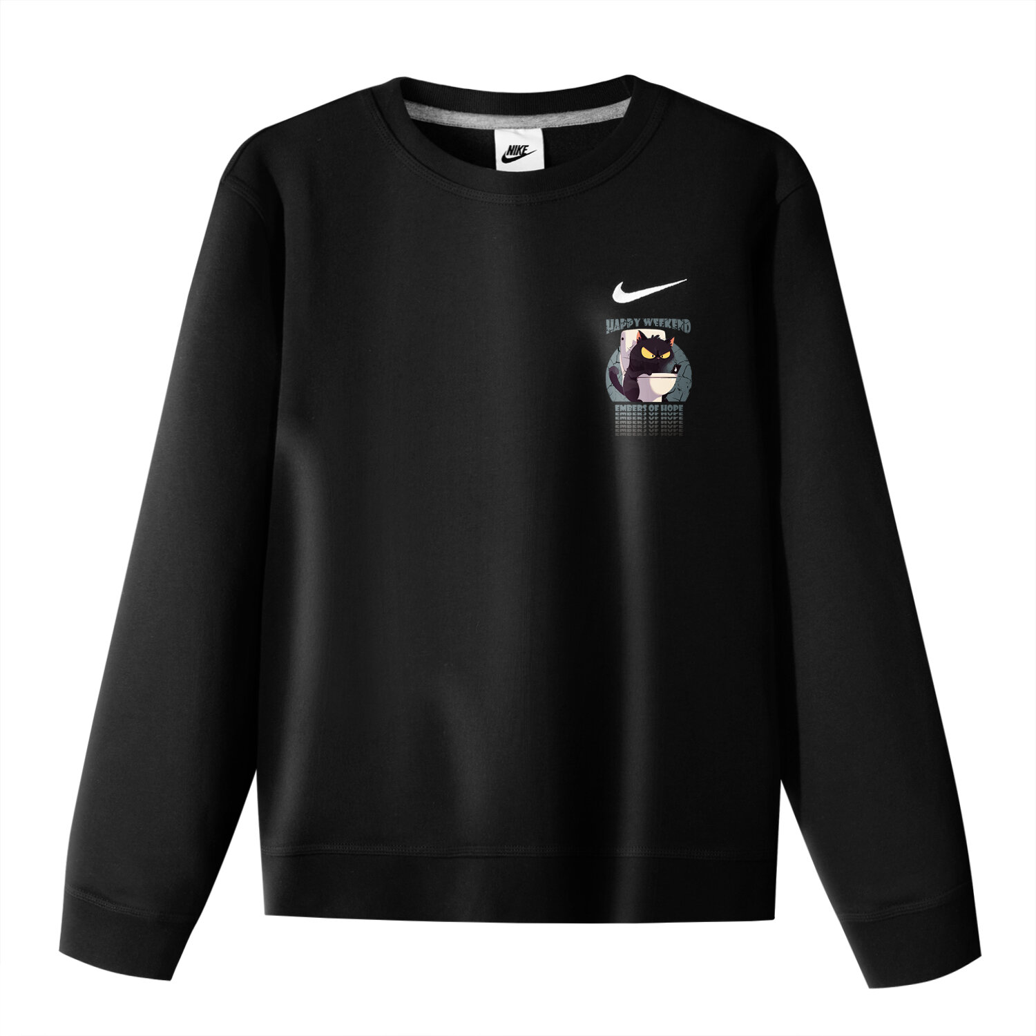 Толстовка Fleece Lined On Toilet Cat Print Crew Neck Long Sleeved Pullover Sweatshirt, 1 шт.