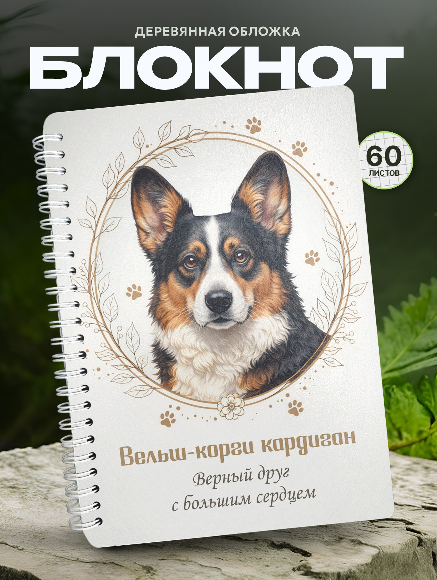 Блокнот Wood-book "вельш-корги кардиган", A5, твердая обложка, лхдф