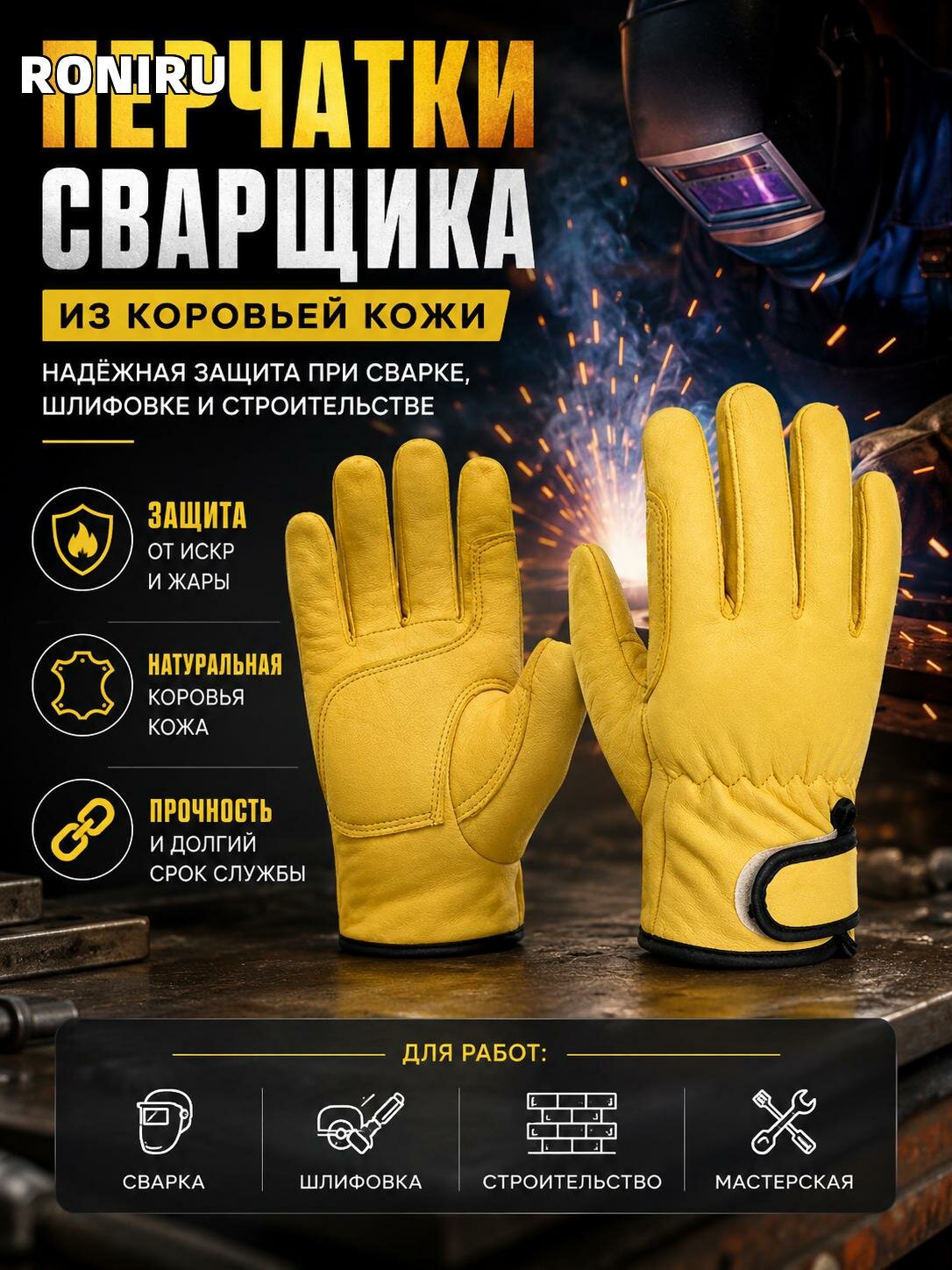 Перчатки сварщика из коровьей кожи — защита от искр и жары для сварки, шлифовки, строительства и мастерской в деле