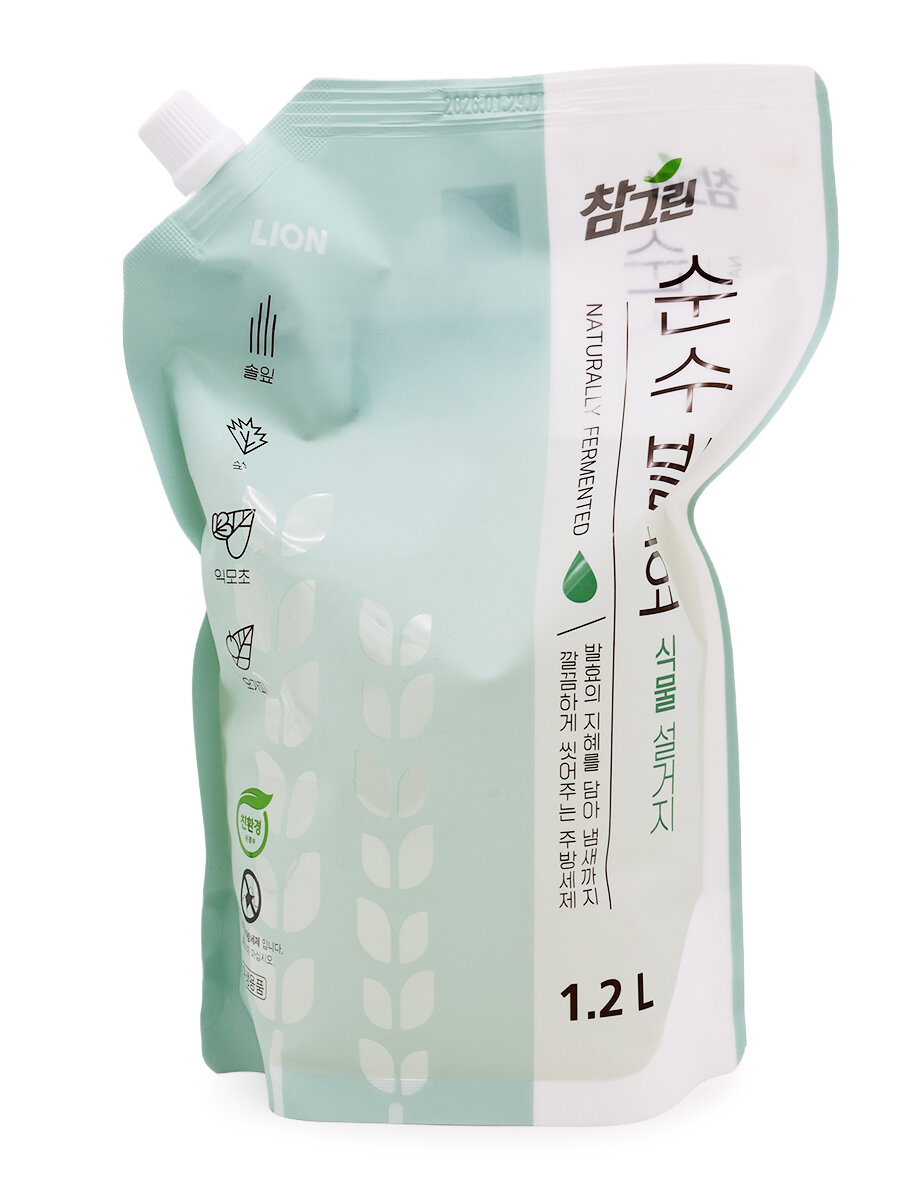 LION Средство для мытья посуды, овощей и фруктов Горные травы Charmgreen Pure Fermentation Plant Refill, 1200 мл