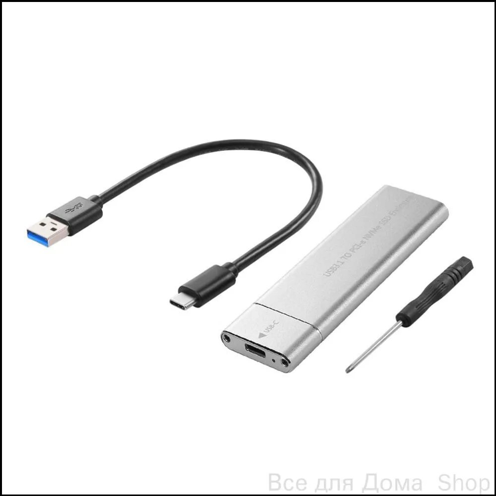 Адаптер корпуса твердотельного накопителя M.2 NVMe 10 Гбит/с USB C 3.1 Gen2 Корпус NVMe Внешний корпус Устройство чтения NVMe Корпус NVMe серебристый