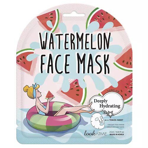 LOOK AT ME Маска для лица тканевая увлажняющая с экстрактом арбуза Watermelon Face Mask, 25 мл