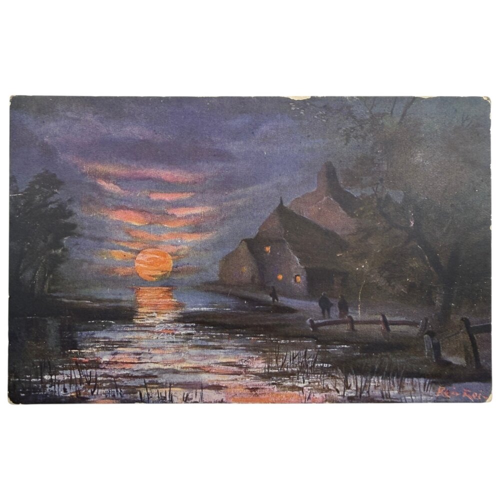 Почтовая открытка "Тихая гавань на закате" 1910-1915 гг. Австро-Венгрия