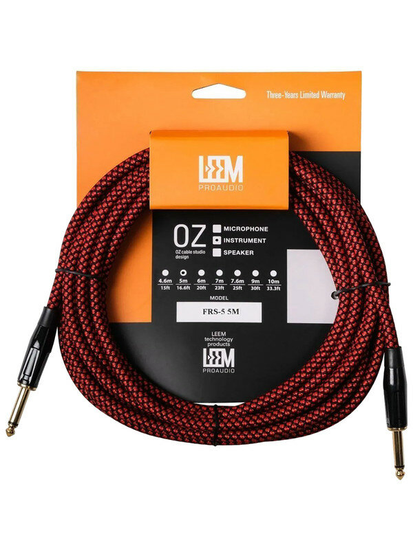 Кабель аудио 1xJack - 1xJack Leem FRS-5 RD/BK 5.0m