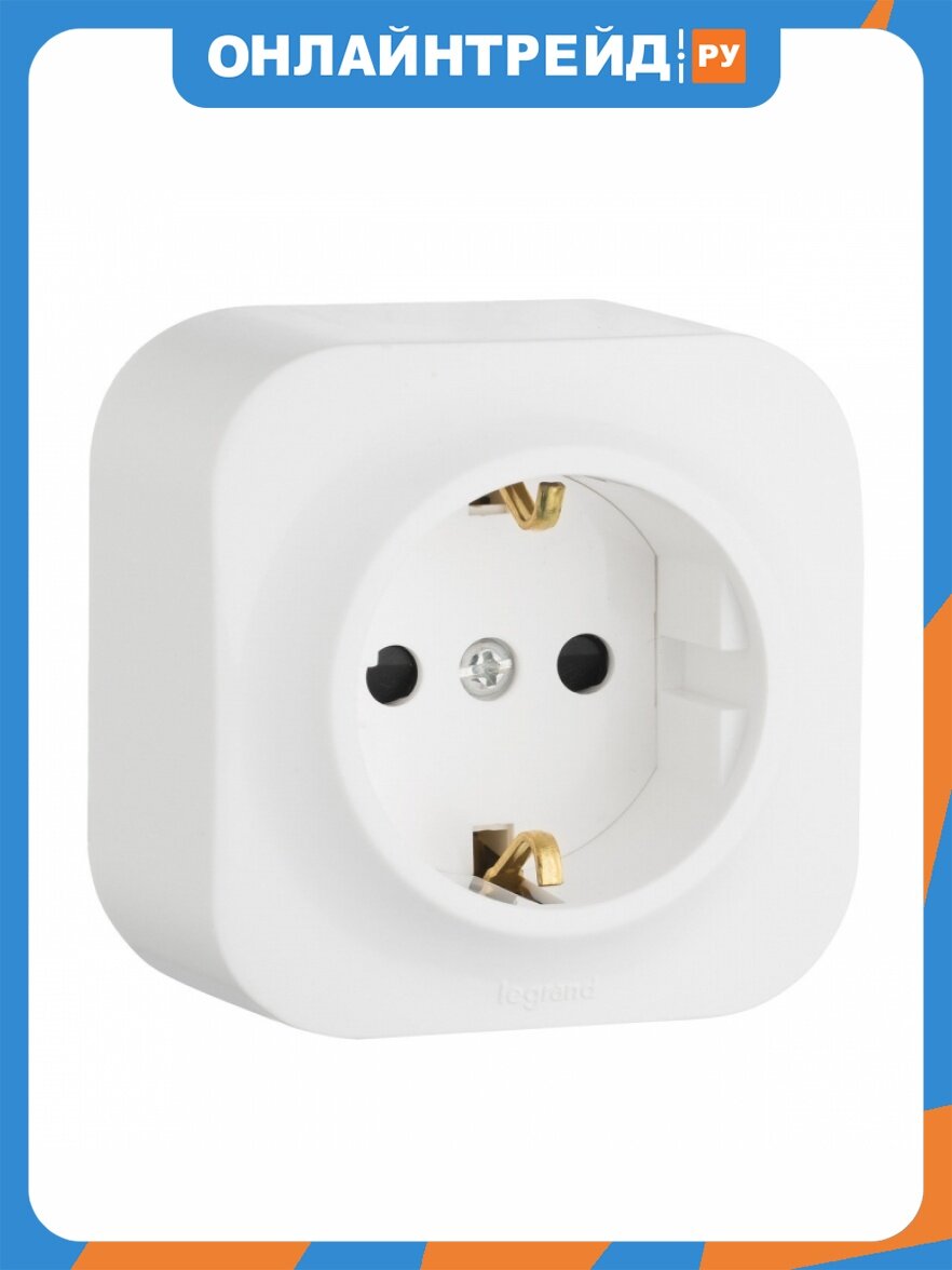 Розетка Legrand QUTEO, открытый монтаж, с заземлением, со шторками, белый, 782220