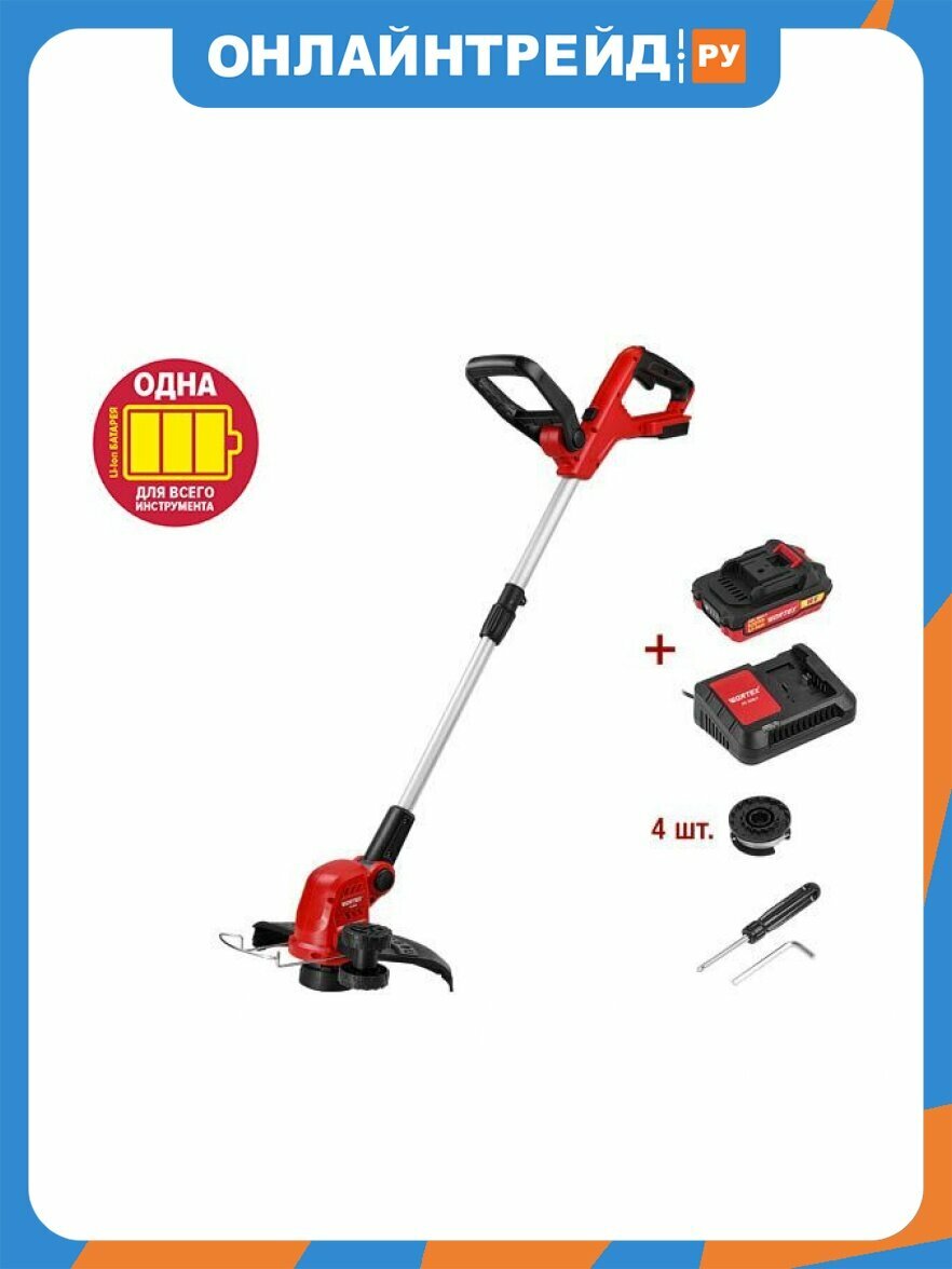 Триммер аккумуляторный Wortex TB 3018 ALL1 18 В, с АКБ И ЗУ 0333238