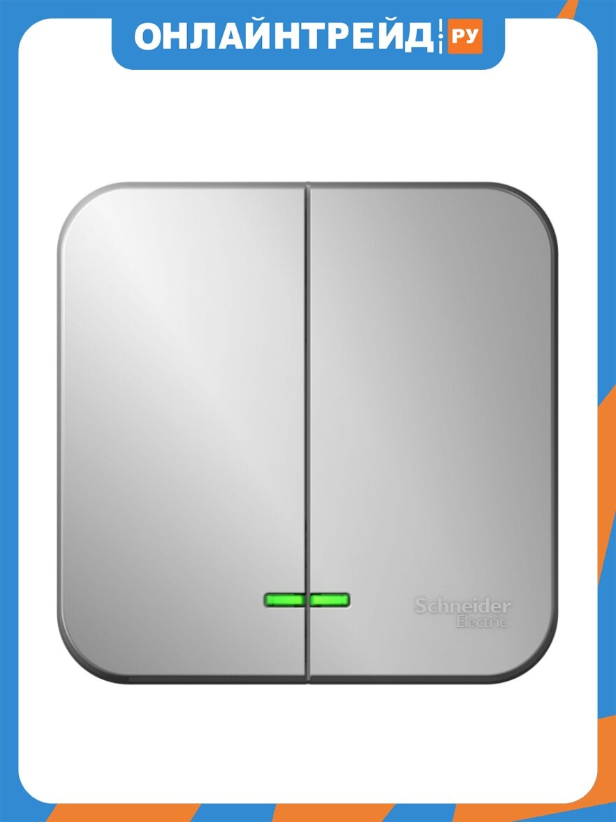 Выключатель Systeme Electric (schneider Electric) SCHNEIDER ELECTRIC BLANCA 2-клавишный (cх.5) с подсв, Изол. ПЛ, 10А, 250B, алюминий