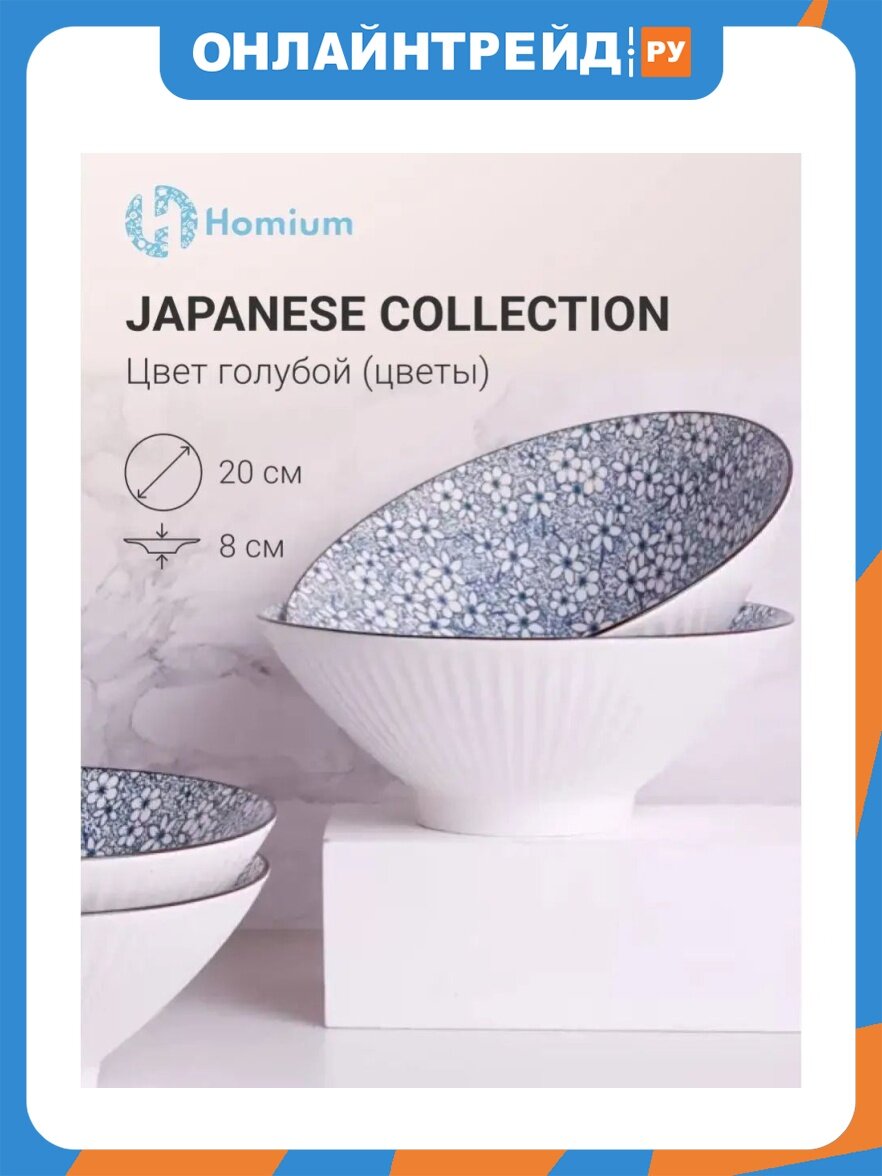 Тарелка Homium Kitchen Japanese Collection 20 см, глубокая, голубой (3711010)